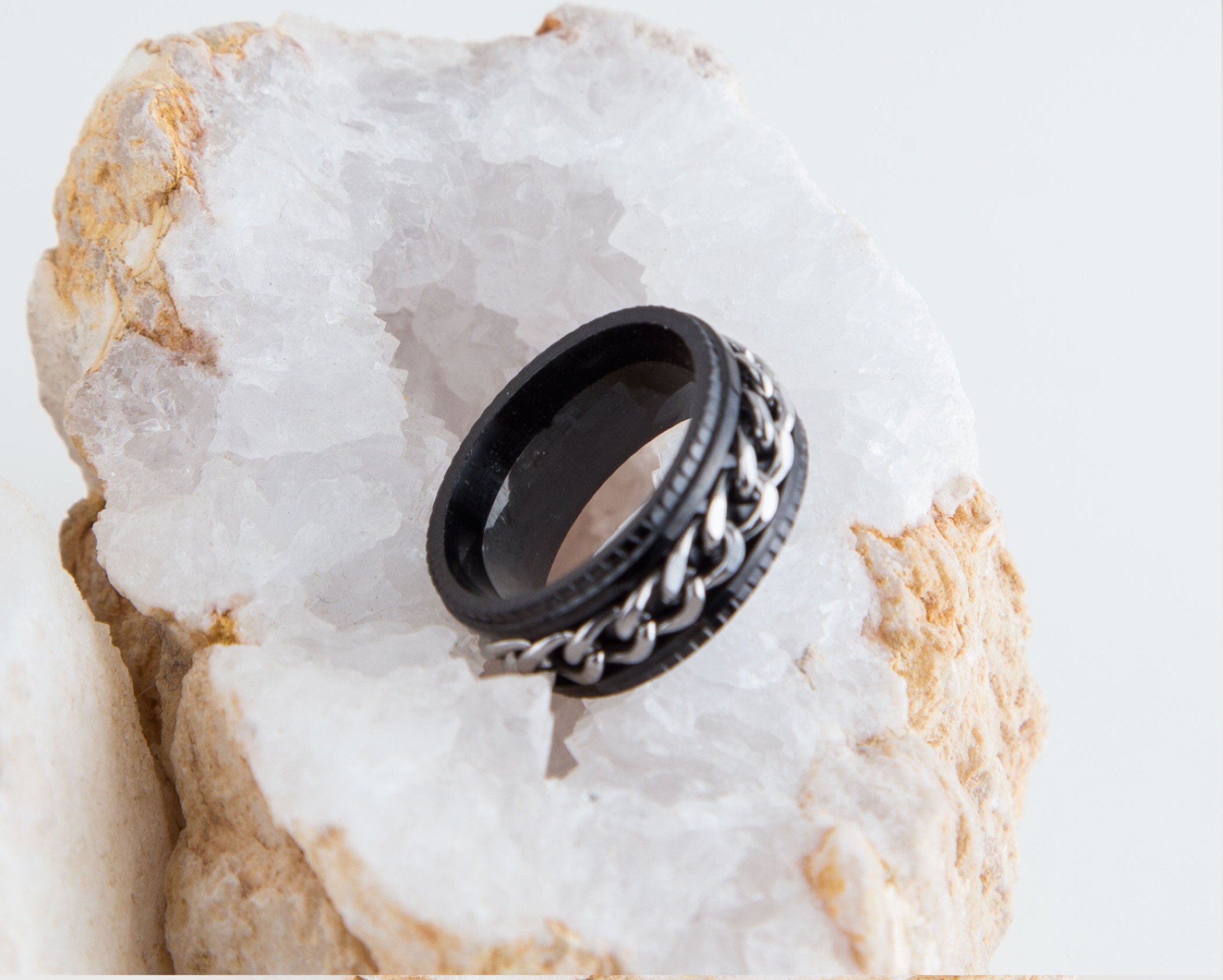 Black Spinner Ring for Men Black Ring Silver Chain Ring Wide | Etsy