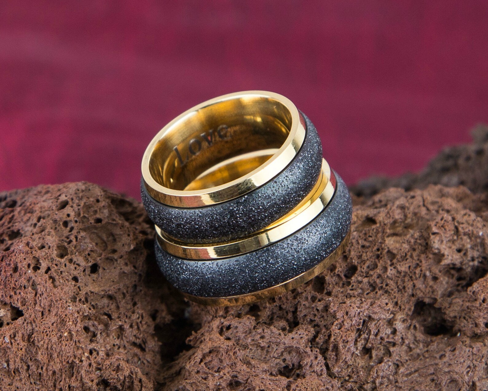Couple Wedding Spinner Fidget Rings Frosty Black Gold Couple - Etsy