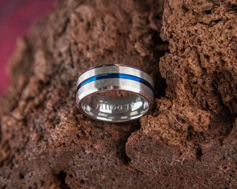 Blue Line Ring for Men Personalized Gift Ring Stainless - Etsy