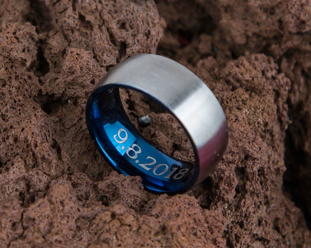 Blue Ring, Stainless Steel Blue Inside Ring for Men, Personalized Gift ...