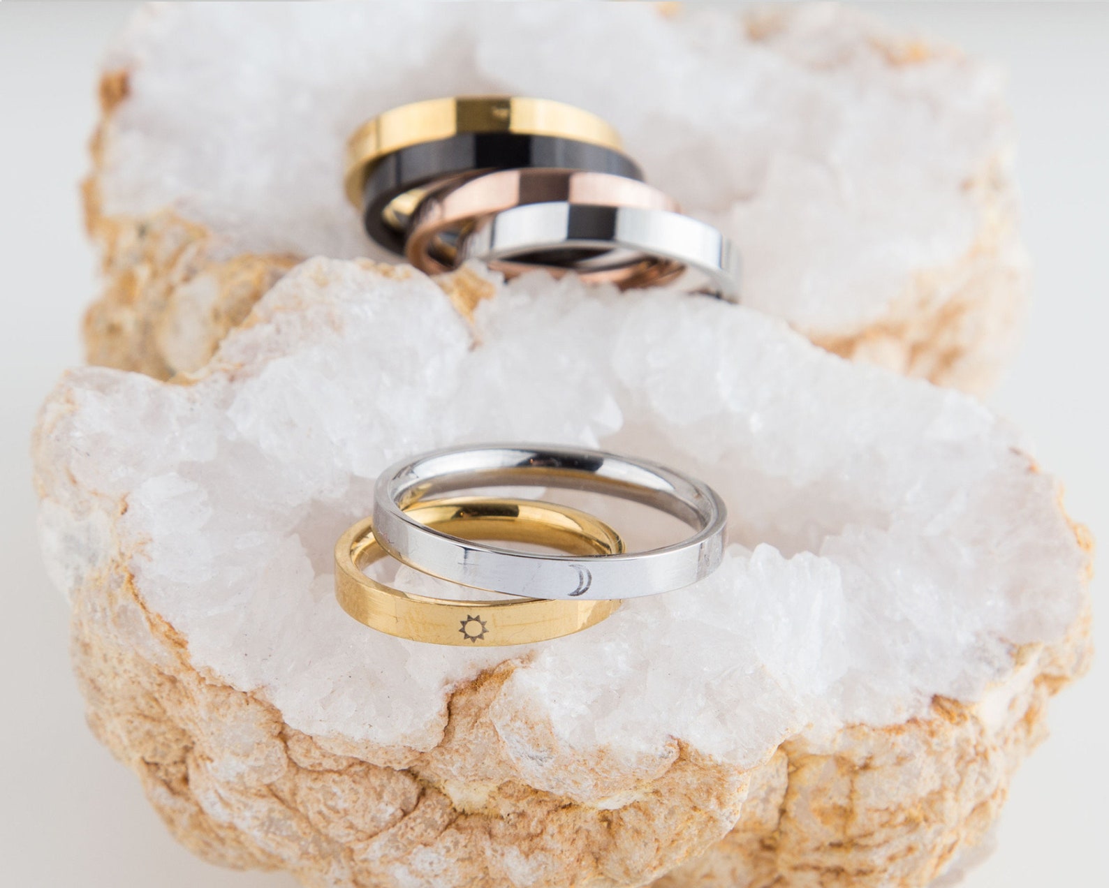 Moon Sun Couple Rings Personalized Ring Set Dainty Moon and - Etsy