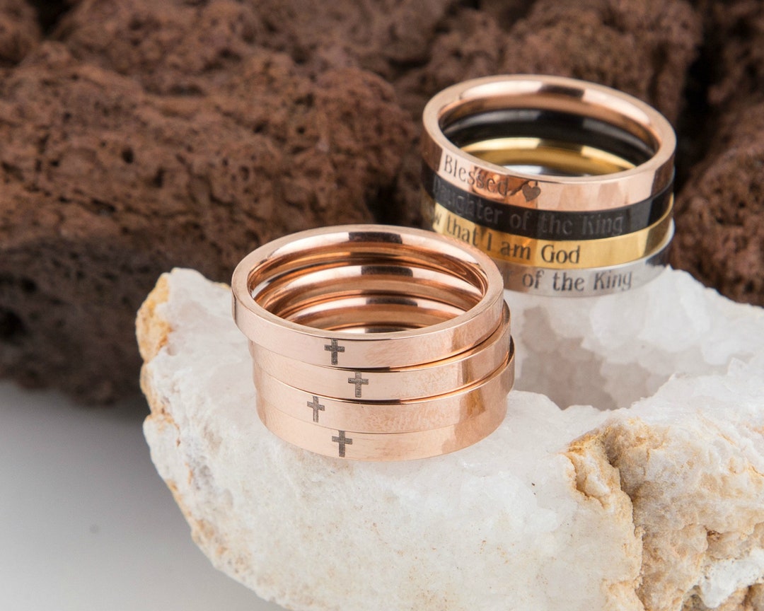 Cross Ring, Dainty Christian Cross Ring, Custom Message Ring for Her ...