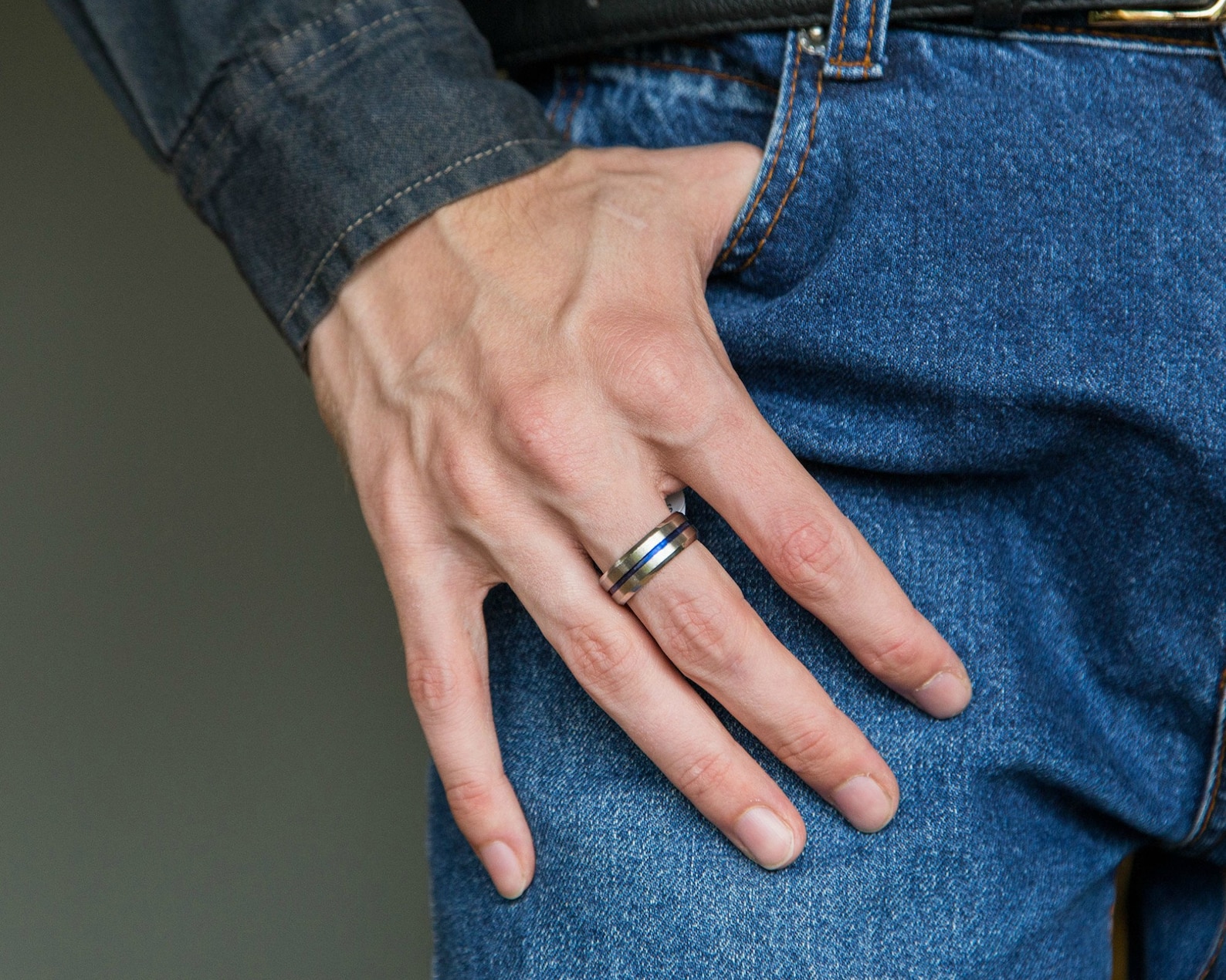 Blue Line Ring for Men, Personalized Gift Ring, Stainless Steel Custom ...