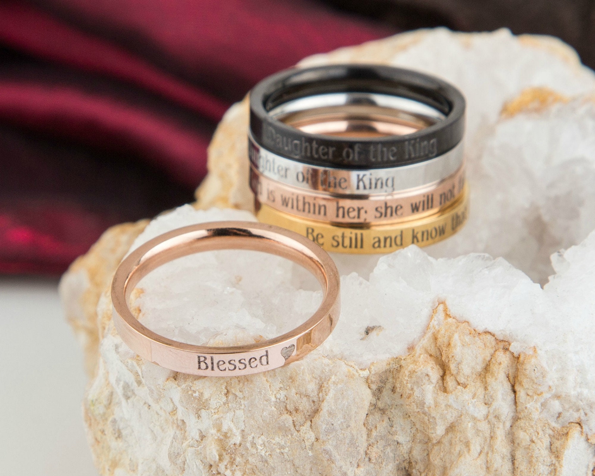 Blessed Stackable Ring Skinny Stacking Rings Customized | Etsy