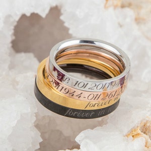 Personalized Memorial Ring, Custom Name Date Ring, Memorial Thin Ring ...