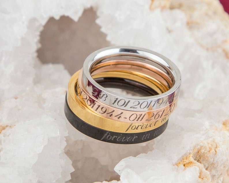Personalized Memorial Ring, Custom Name Date Ring, Memorial Thin Ring ...