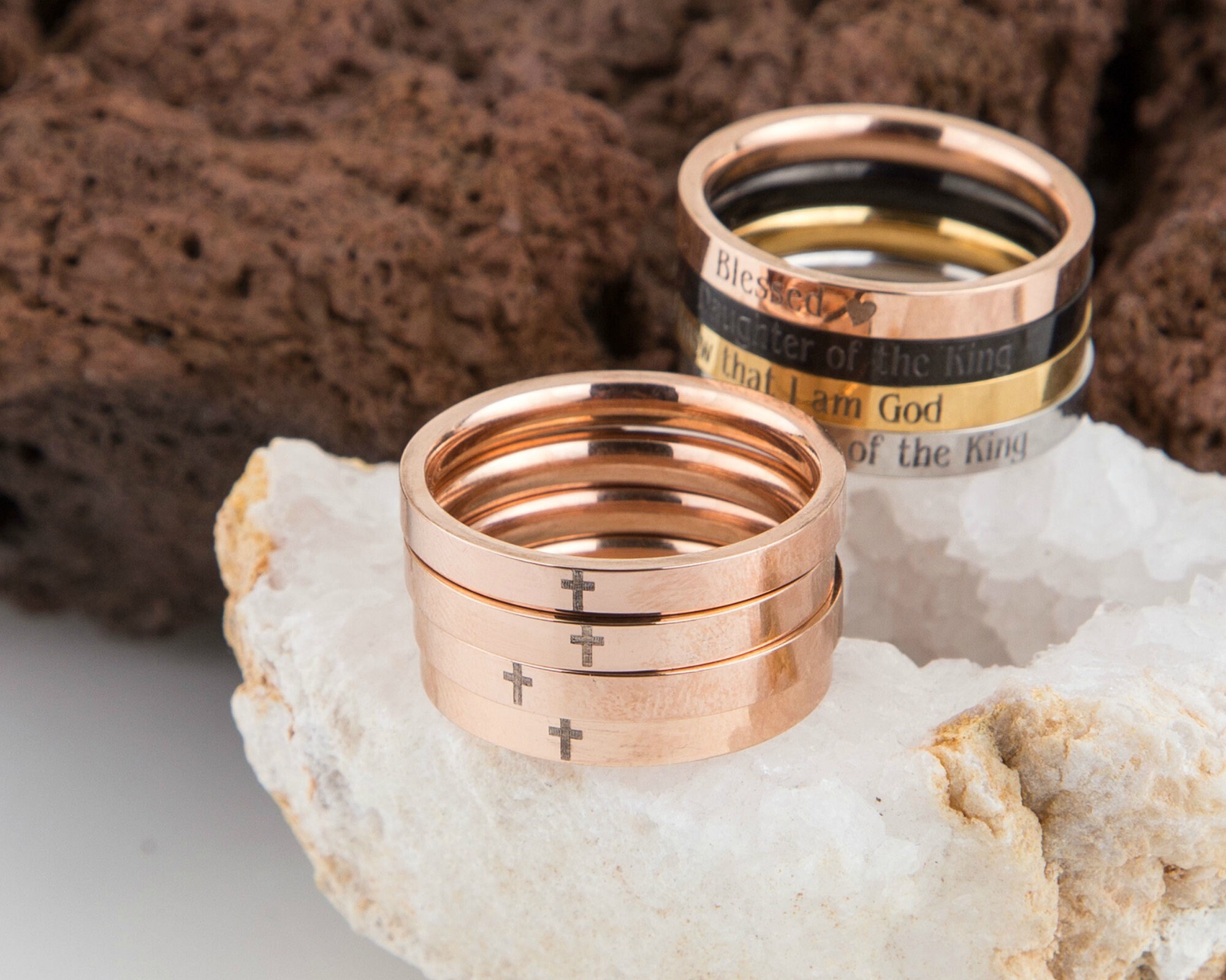 Cross Ring Dainty Christian Cross Ring Custom Message Ring | Etsy