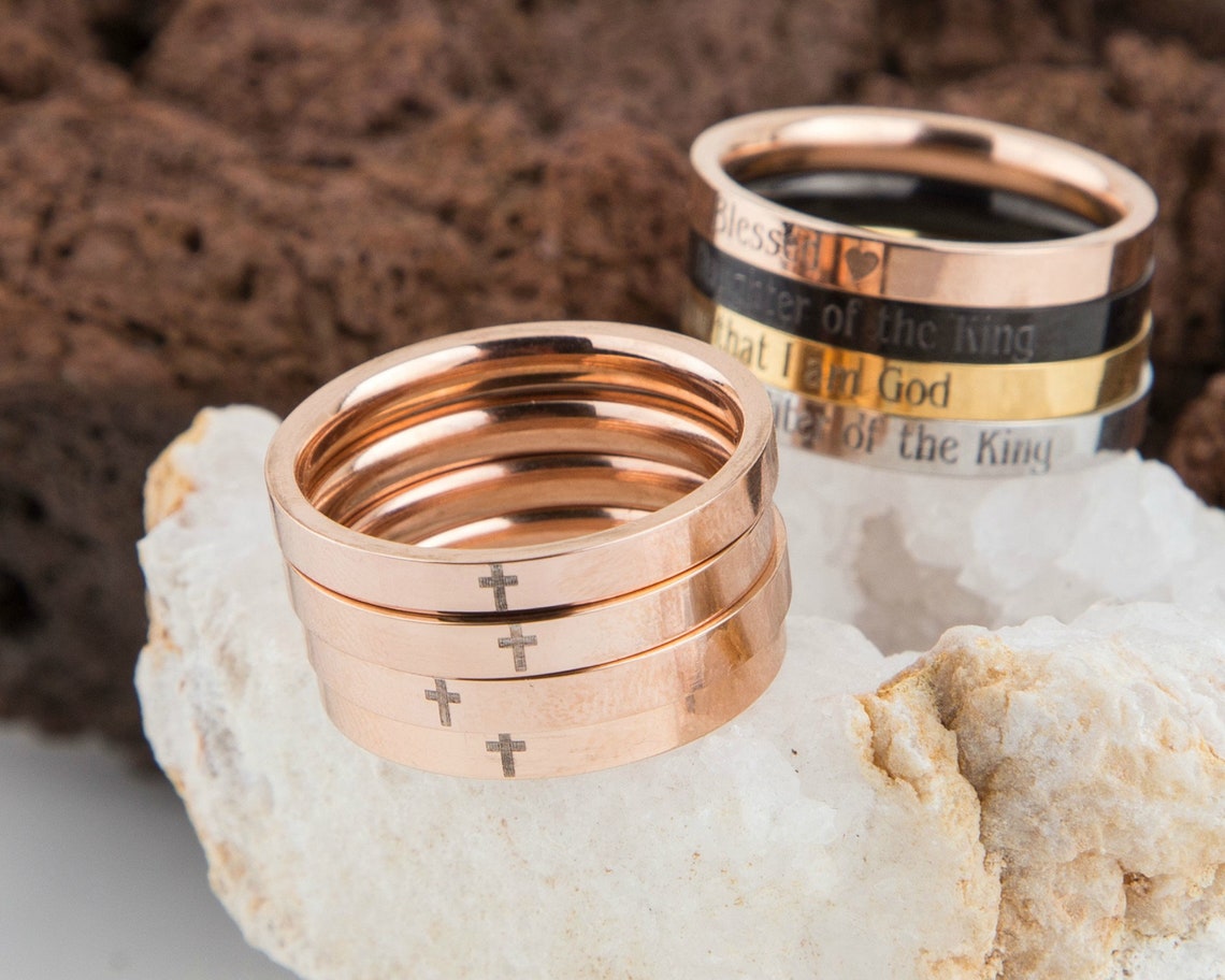 Cross Ring Dainty Christian Cross Ring Custom Message Ring - Etsy