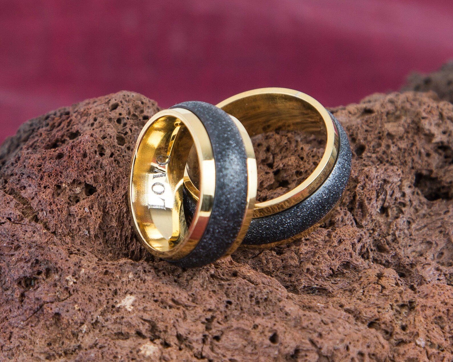 Couple Wedding Spinner Fidget Rings Frosty Black Gold Couple - Etsy