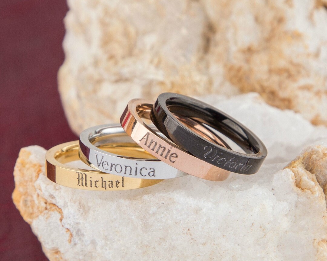 Steel Stacking Name Ring, Personalized Ring, Thin Stackable Ring, Baby ...