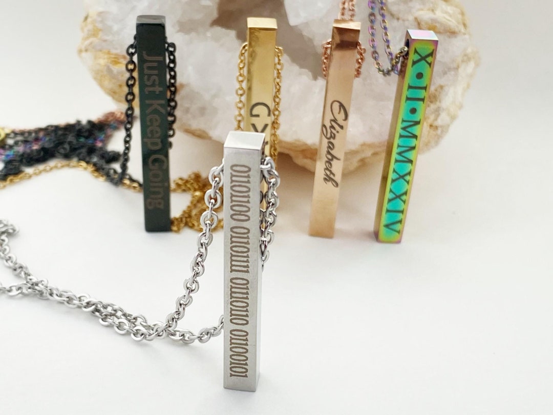 Binary Necklace, 3D Bar Necklace, Binary Code Pendant Gift, Personalized Computer Nerdy Geeky ...
