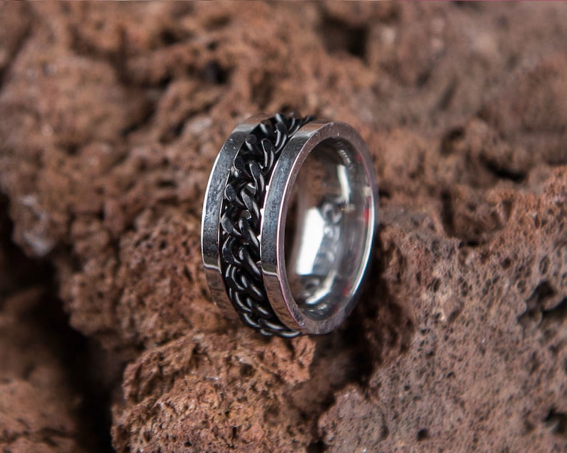 Black Chain Spinner Men Ring Black Chain Ring Stainless Steel | Etsy
