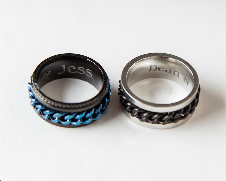 Black Chain Spinner Men Ring Black Chain Ring Stainless Steel | Etsy