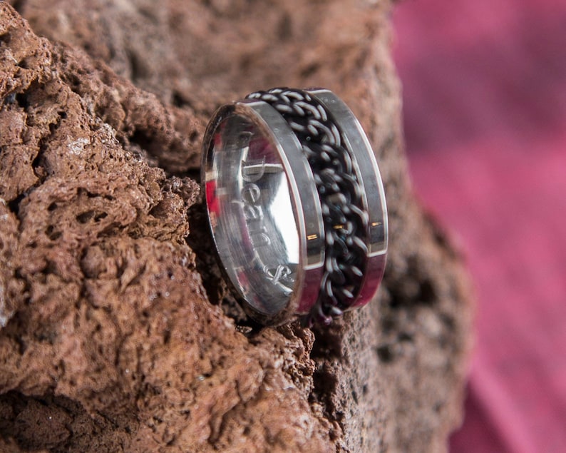 Black Chain Spinner Men Ring Black Chain Ring Stainless Steel | Etsy