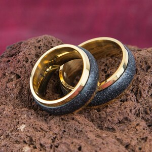 Couple Wedding Spinner Fidget Rings, Frosty Black Gold Couple Rings Set ...