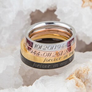 Personalized Memorial Ring, Custom Name Date Ring, Memorial Thin Ring ...