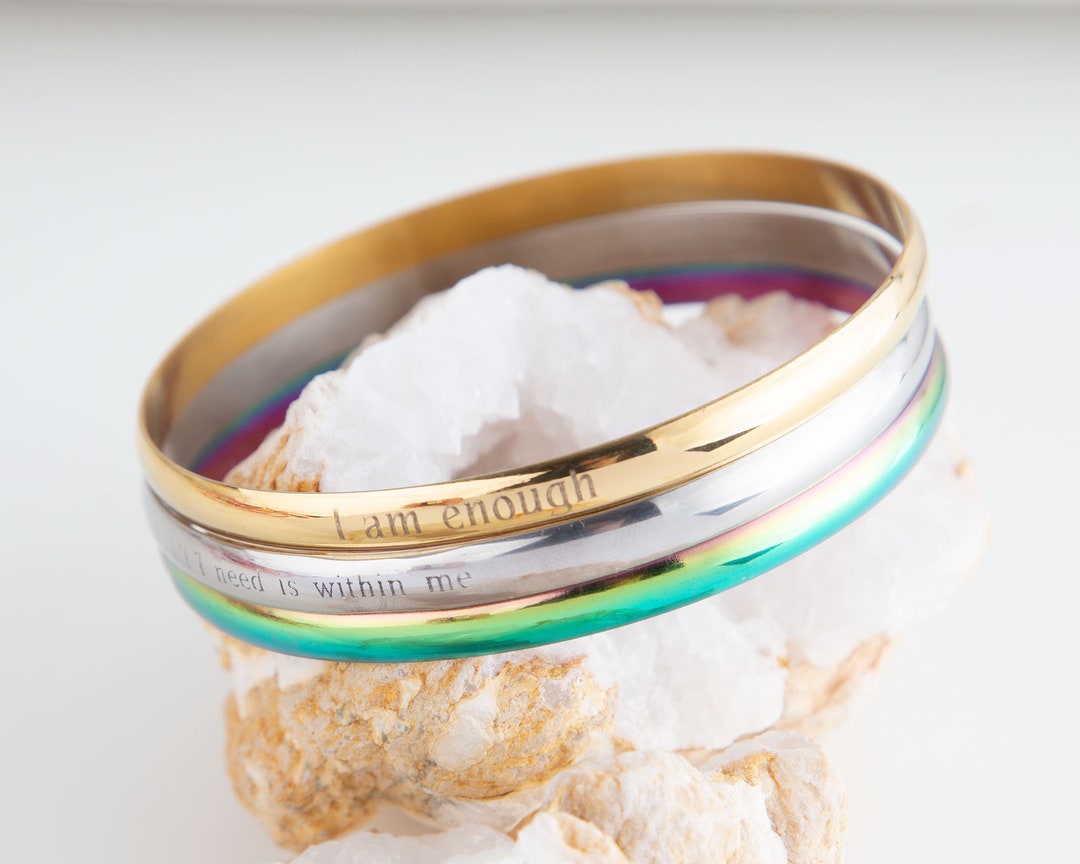 Custom Gold Engraved Bangle, Personalized Women Bracelet, Personalized ...