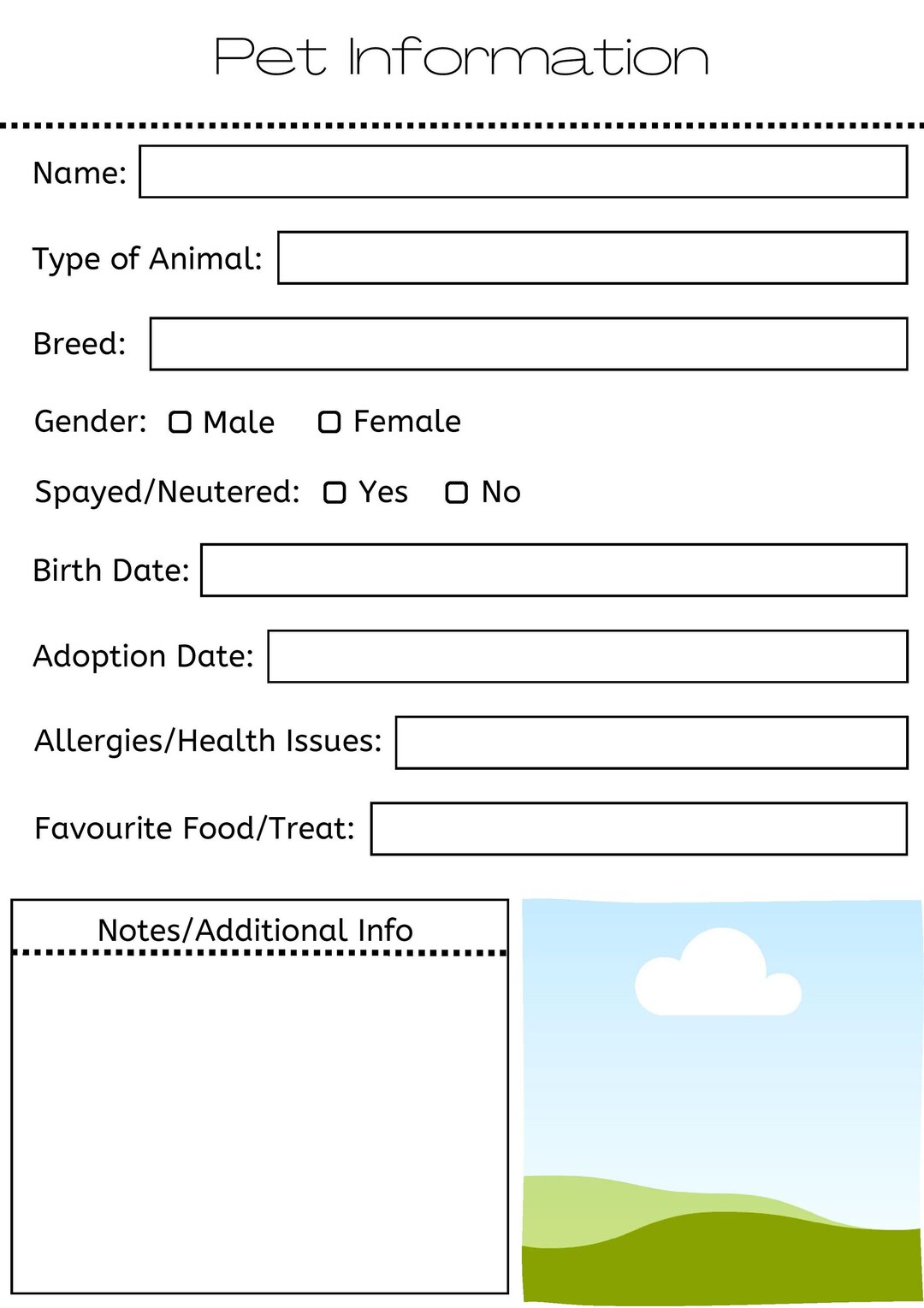 Simplistic Pet Information Sheet (digital Download) - Etsy