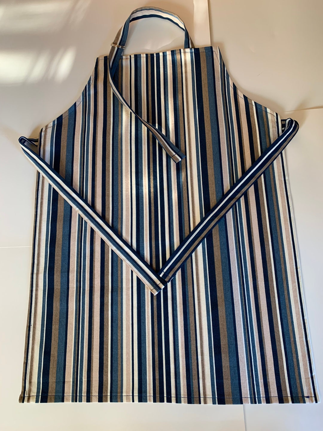 Chefs Apron BLUE and TAN STRIPE - Etsy