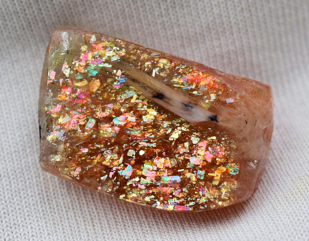 Rainbow Confetti Sunstone: Raw Gemstone for Jewelry Making (34x20x11mm ...