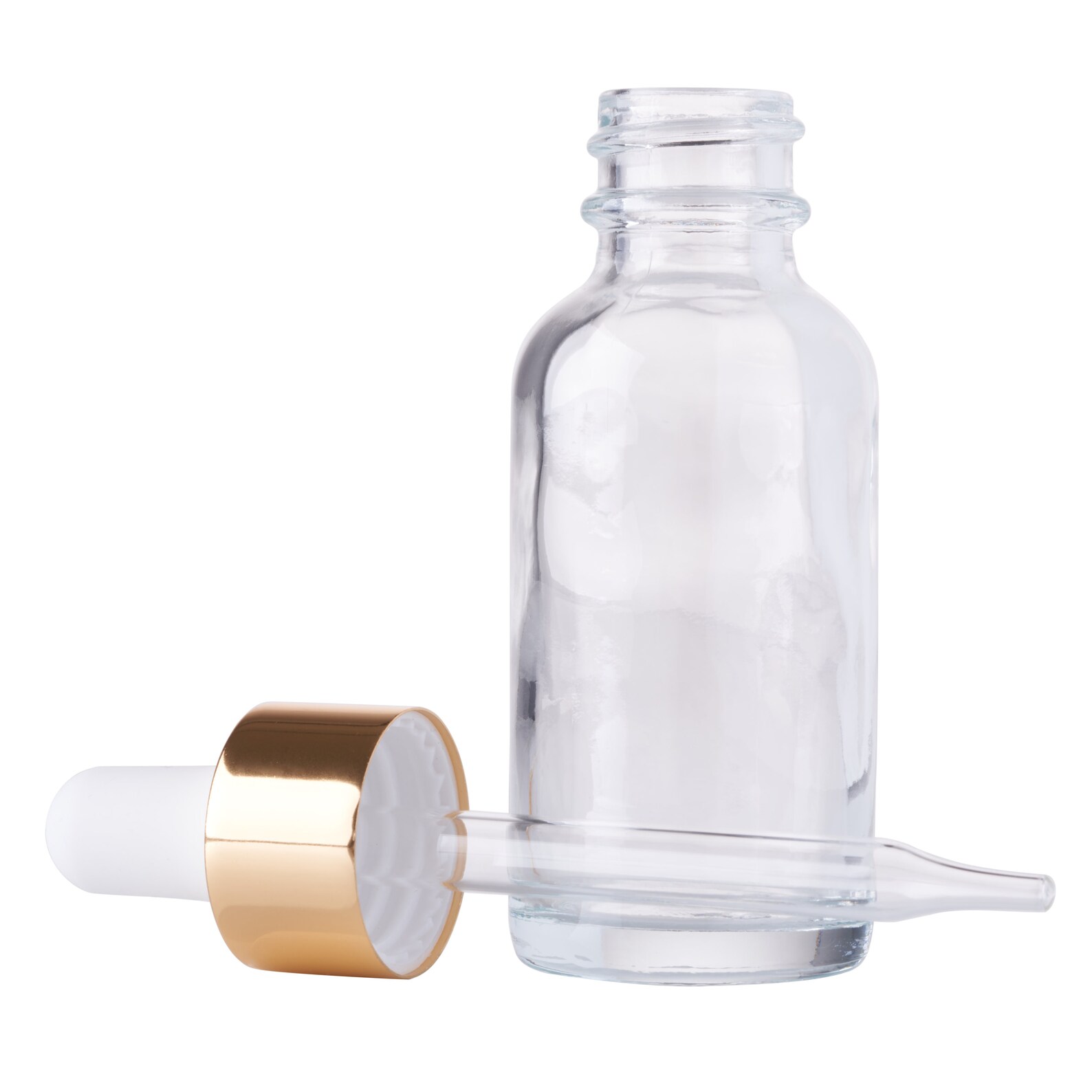 12 Pack Clear Boston Round Glass Bottles Jar With Gold Dropper Cap, 1oz ...