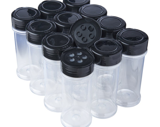 12 Pack of 6 Oz. Empty Clear Plastic Spice Bottles With Black Lids Food ...