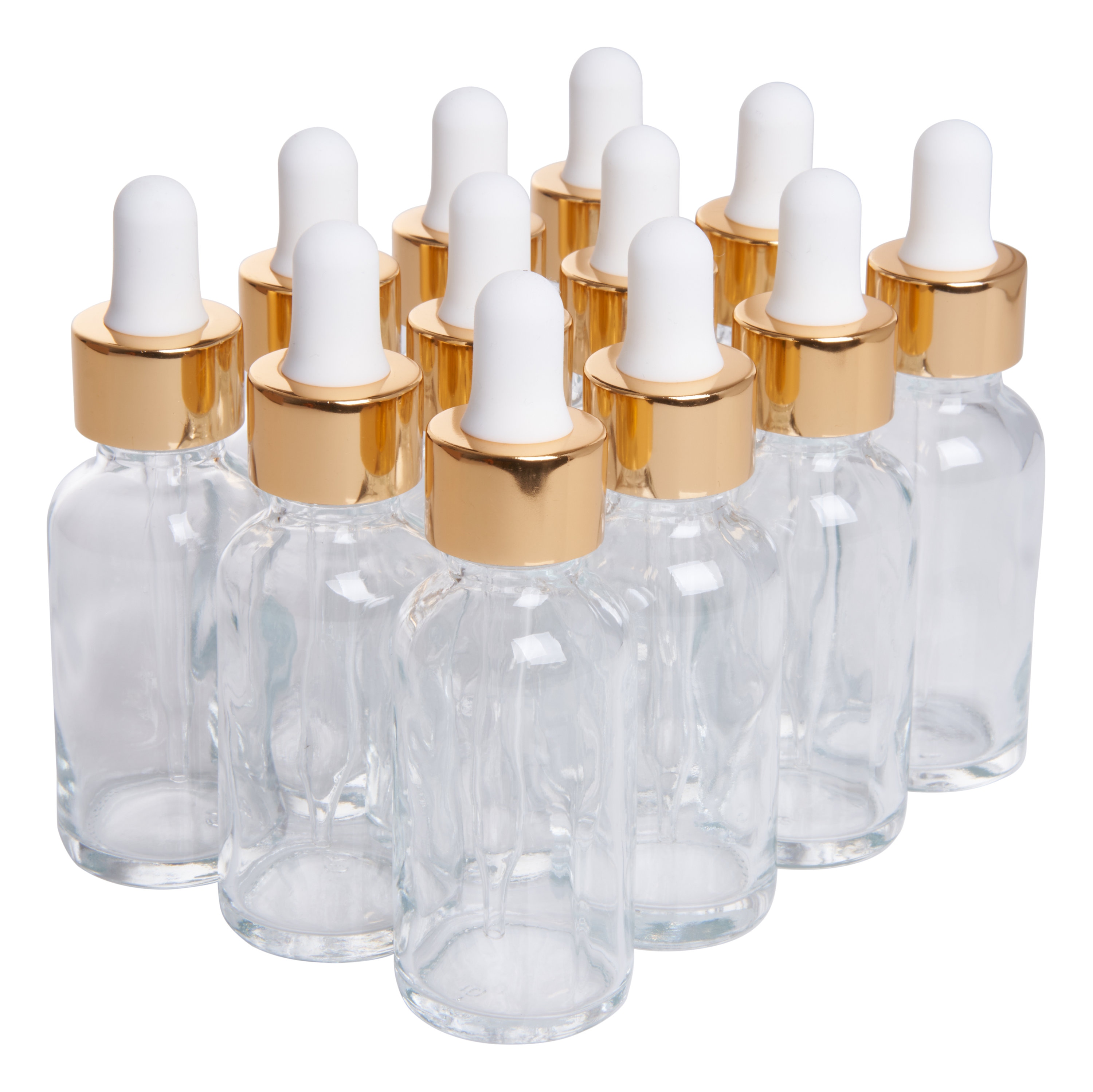 12 Pack Clear Boston Round Glass Bottles Jar With Gold Dropper Cap, 1oz ...