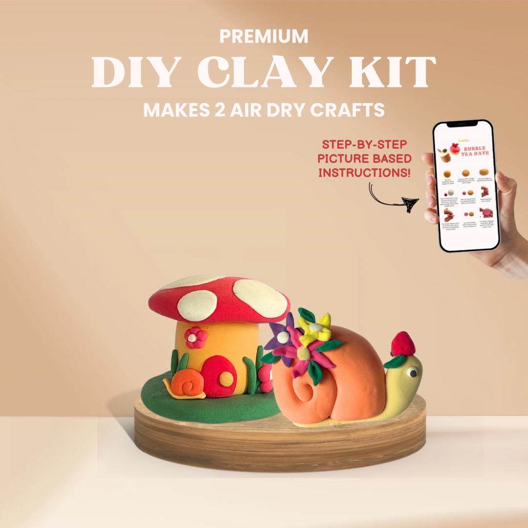 DIY Premium Air Dry Clay Kit - Cottagecore Mushroom Cottage & Snail ...
