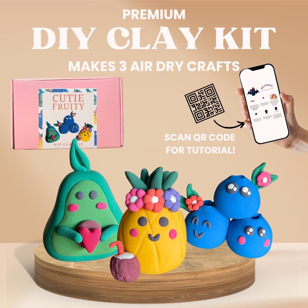Cutie Fruity DIY Premium Air Dry Clay Kit, Kawaii Clay Craft, Whimsical ...