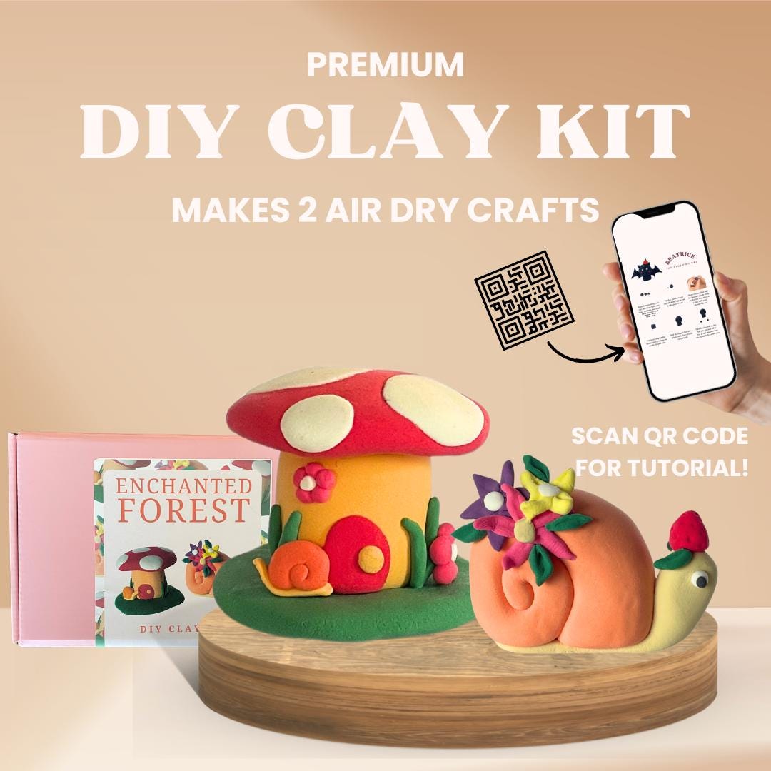 DIY Premium Air Dry Clay Kit - Cottagecore Mushroom Cottage & Snail ...