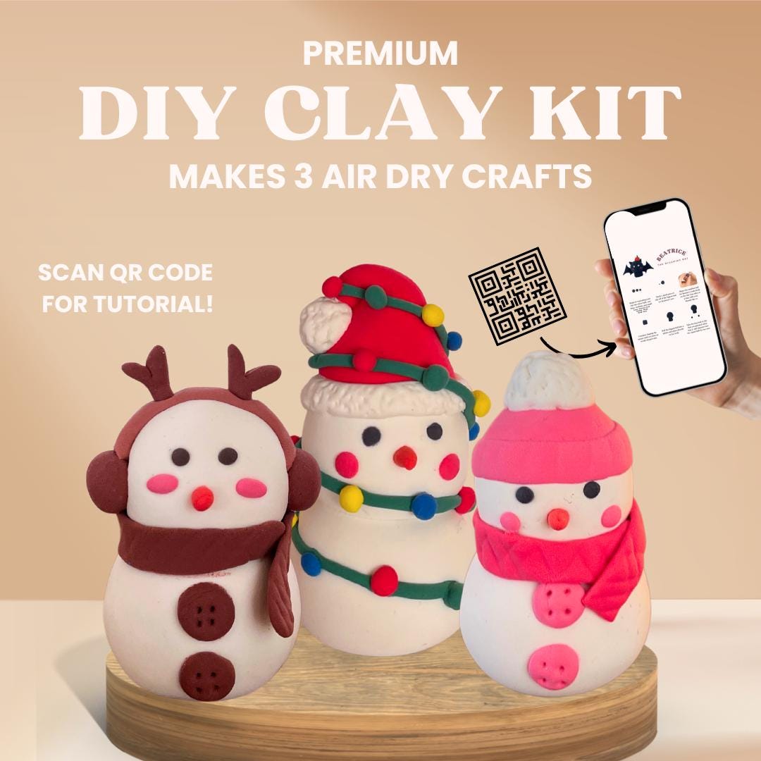 DIY Premium Air Dry Clay Kit - Whimsical Snowmen, Clay Christmas Craft ...