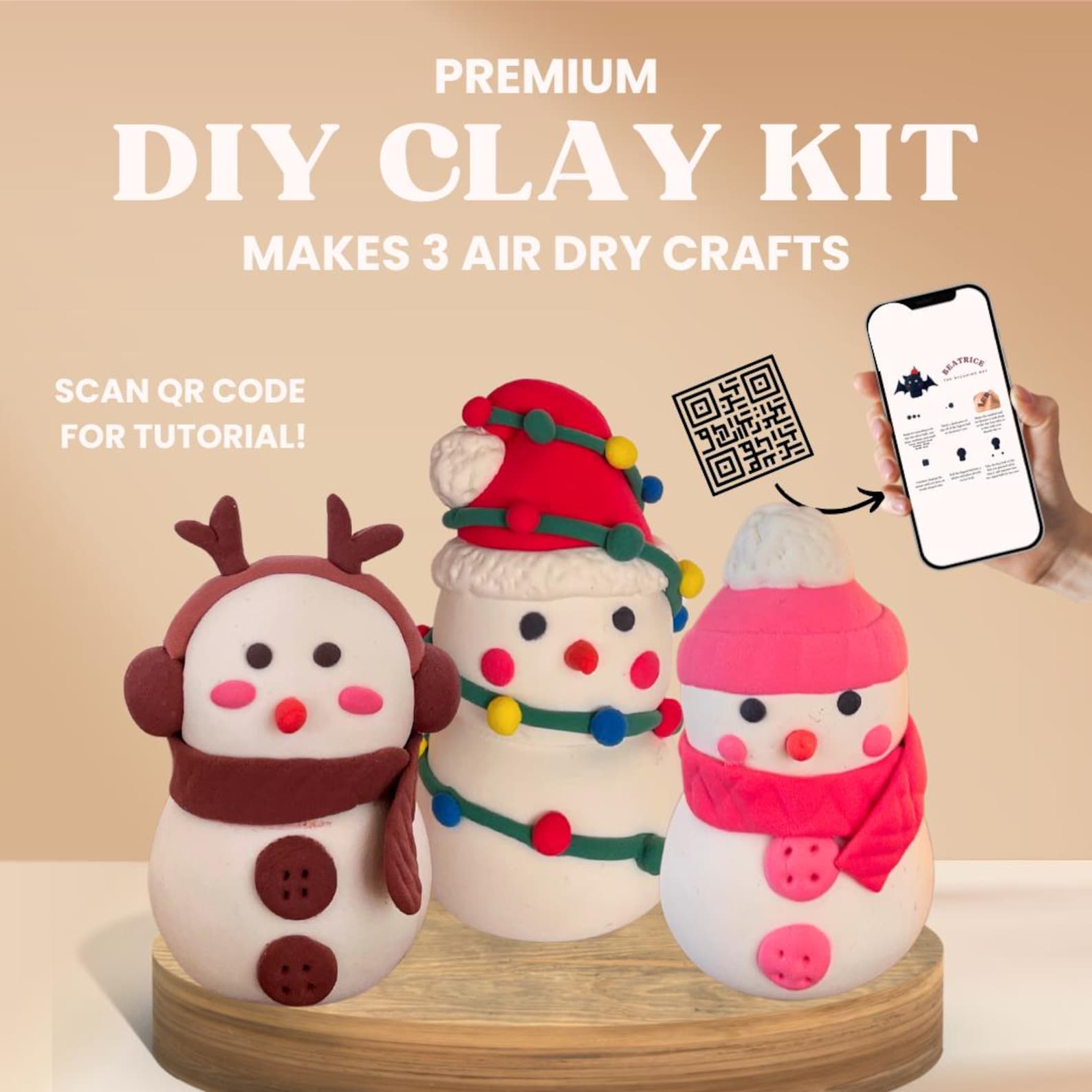 DIY Premium Air Dry Clay Kit - Whimsical Snowmen, Clay Christmas Craft ...