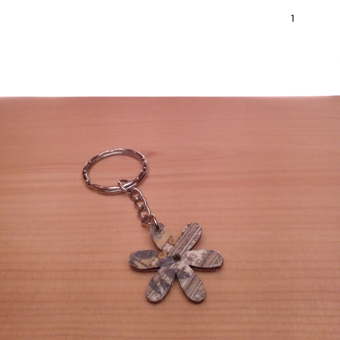 Painted Wooden Key Ring/flower Strap - Etsy
