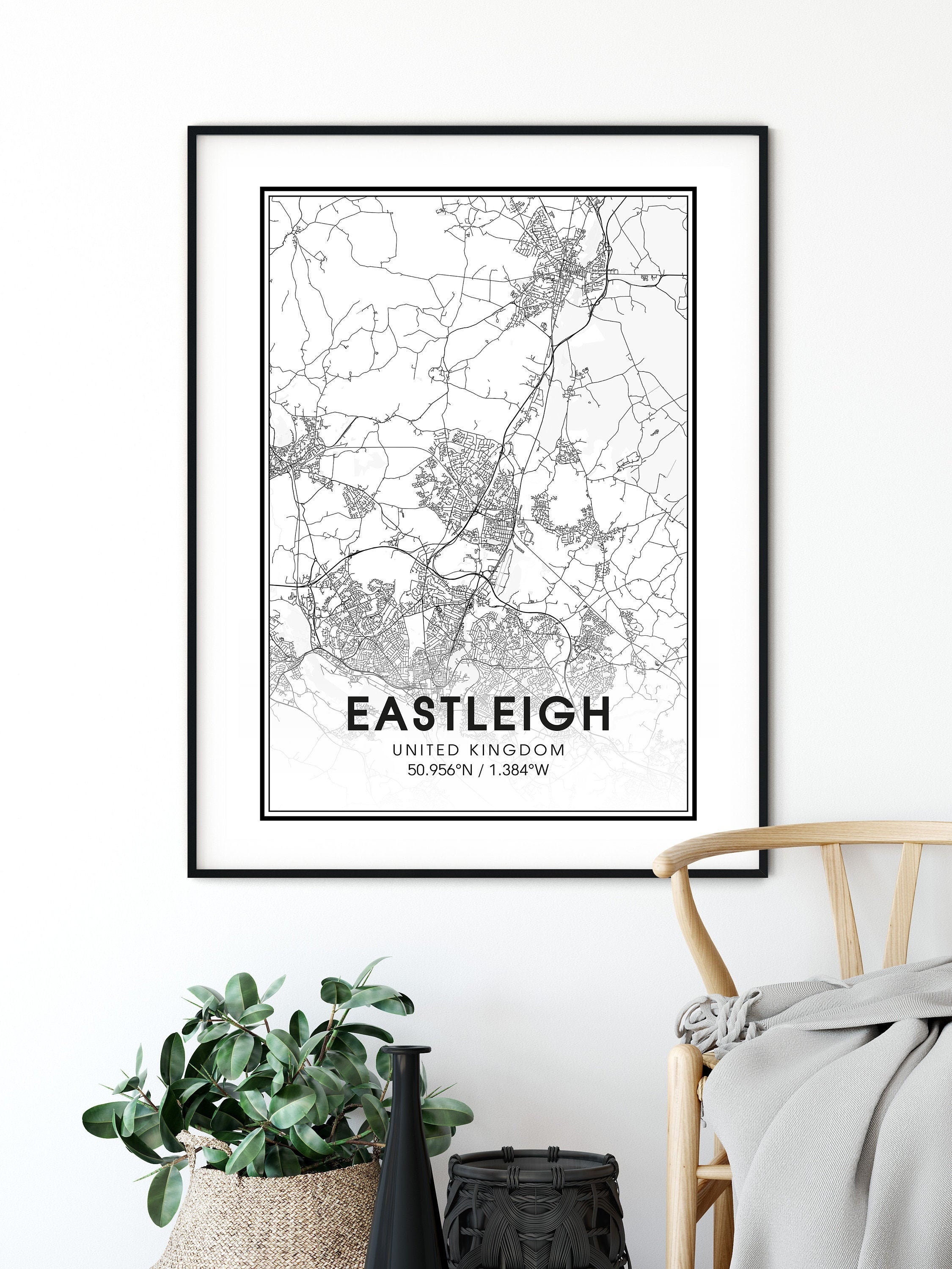 Eastleigh City Map Print City Map Wall Art Eastleigh England | Etsy