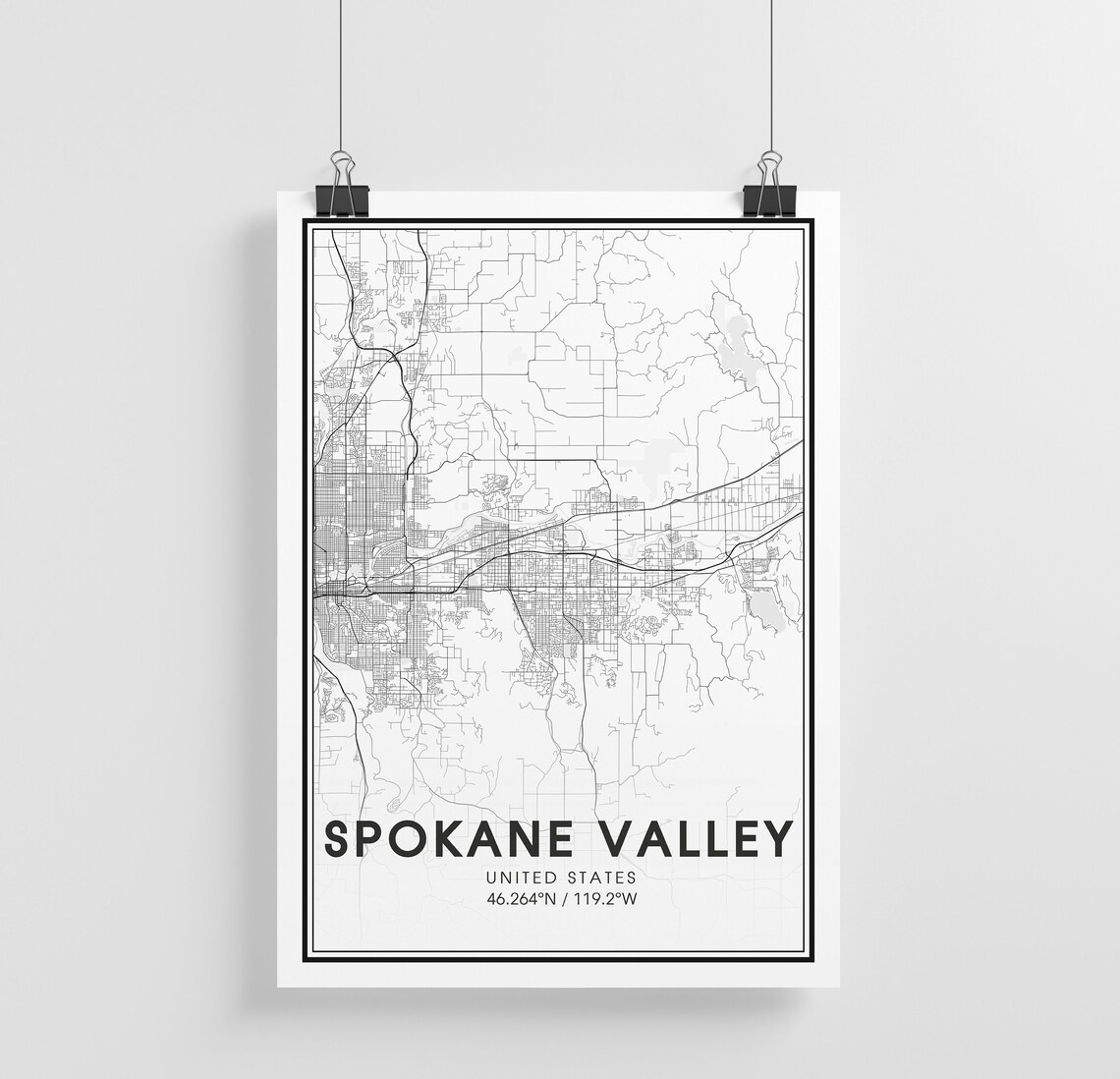 Spokane Valley Map Print City Map Wall Art Spokane Valley | Etsy