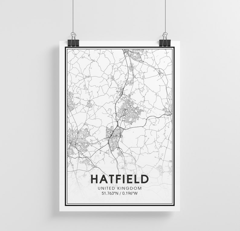 Hatfield City Map Print City Map Wall Art Hatfield England | Etsy