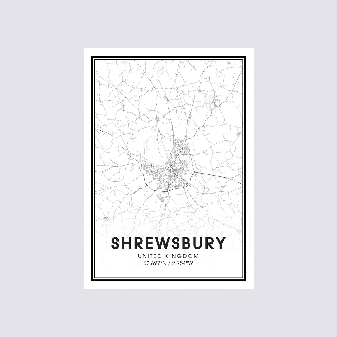 Shrewsbury City Map Print City Map Wall Art Shrewsbury | Etsy