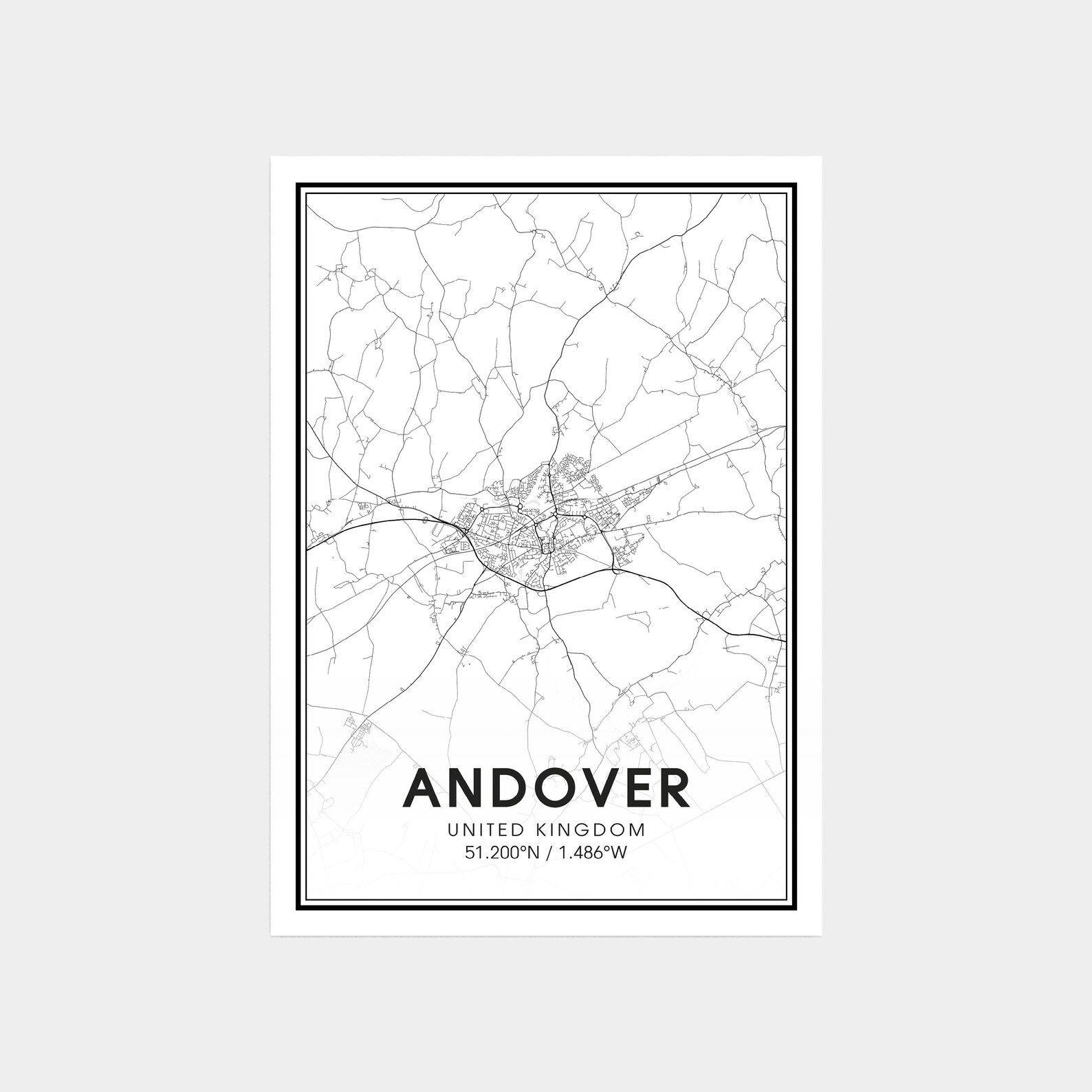 Andover Map Print City Map Wall Art Andover England Map | Etsy
