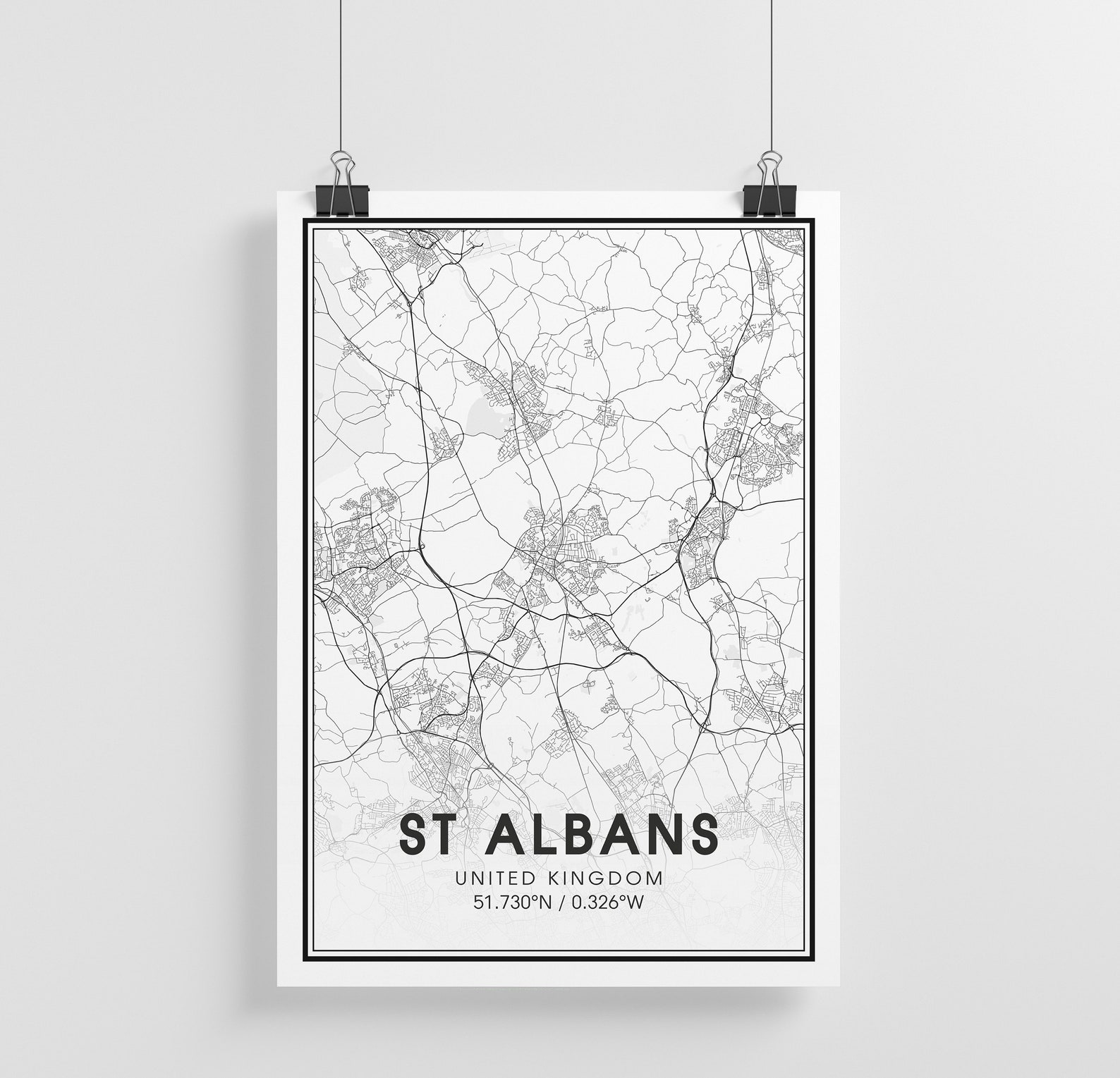 St Albans Map Print City Map Wall Art St Albans England Map | Etsy