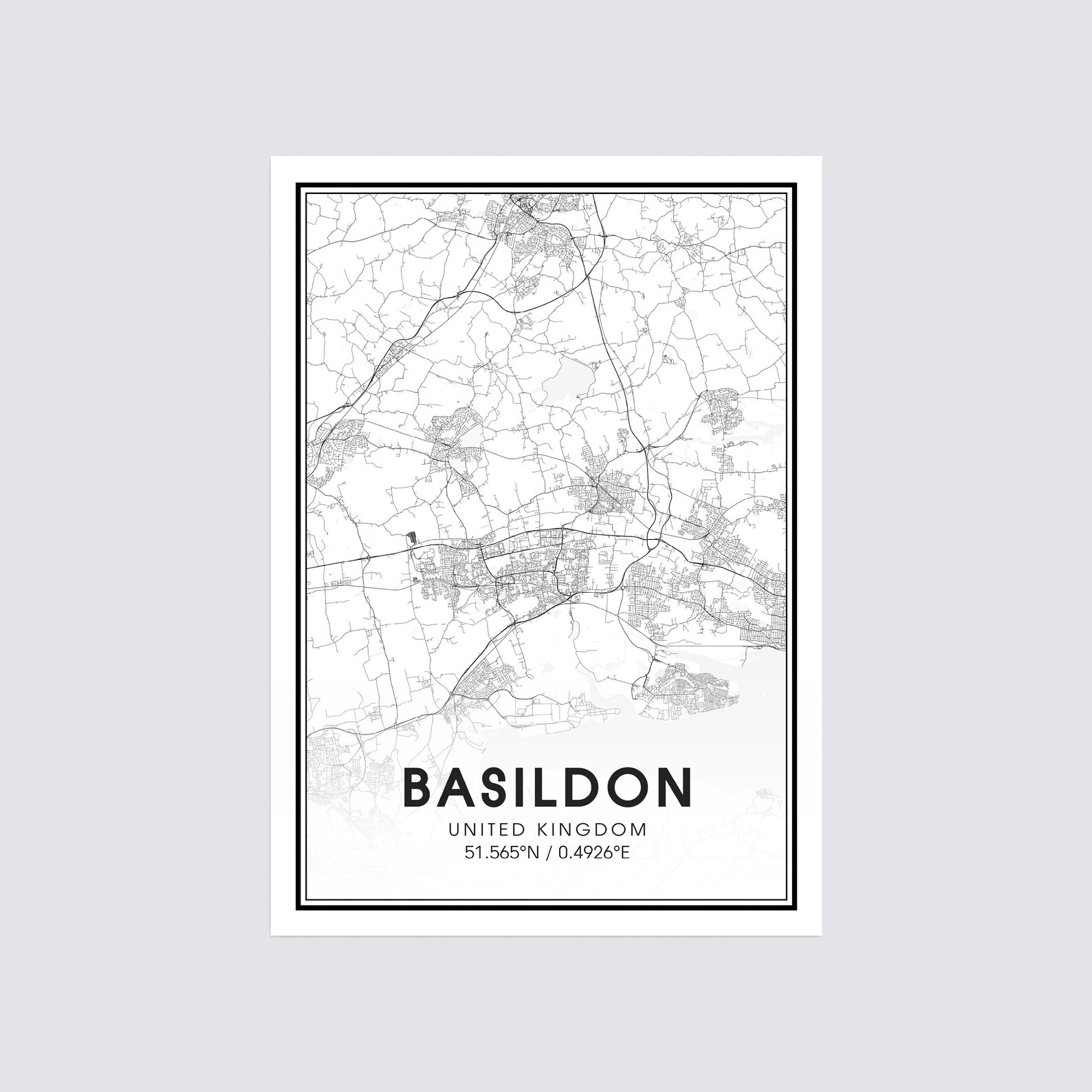Basildon City Map Print City Map Wall Art Basildon England | Etsy