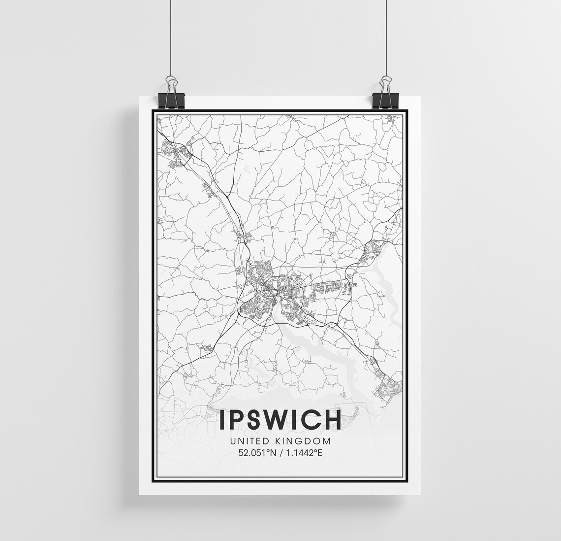 Ipswich Map Print City Map Wall Art Ipswich England Map | Etsy