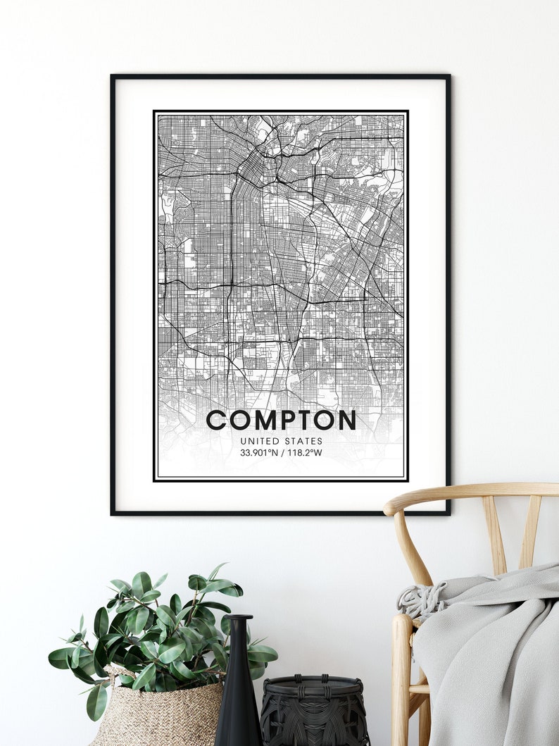 Compton California City Map Print City Map Wall Art Compton | Etsy
