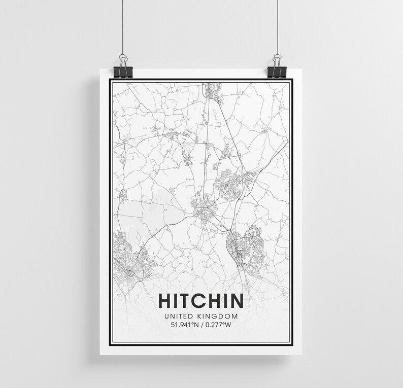 Hitchin City Map Print City Map Wall Art Hitchin England | Etsy