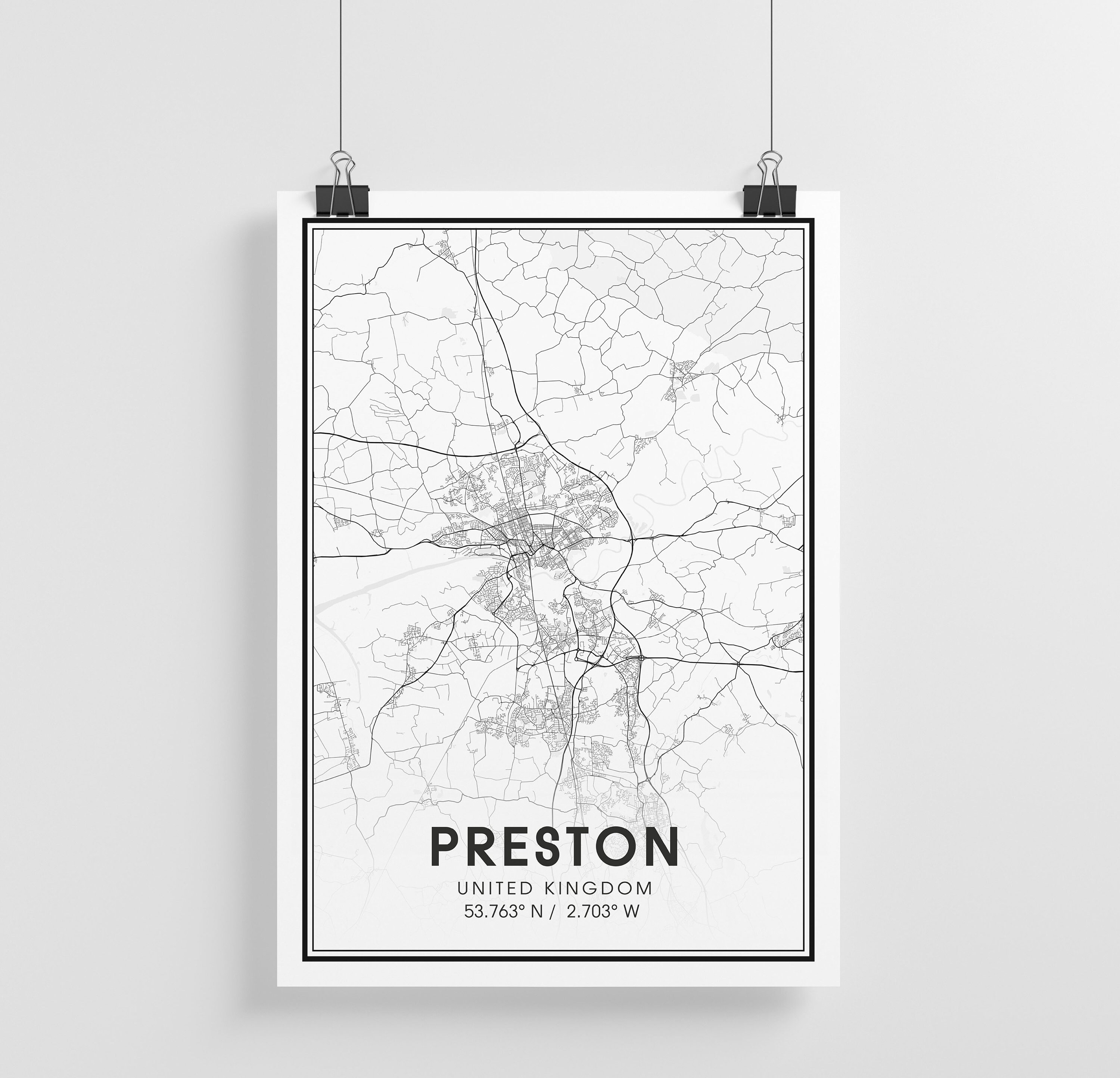 Preston Map Print City Map Wall Art Preston England Map | Etsy