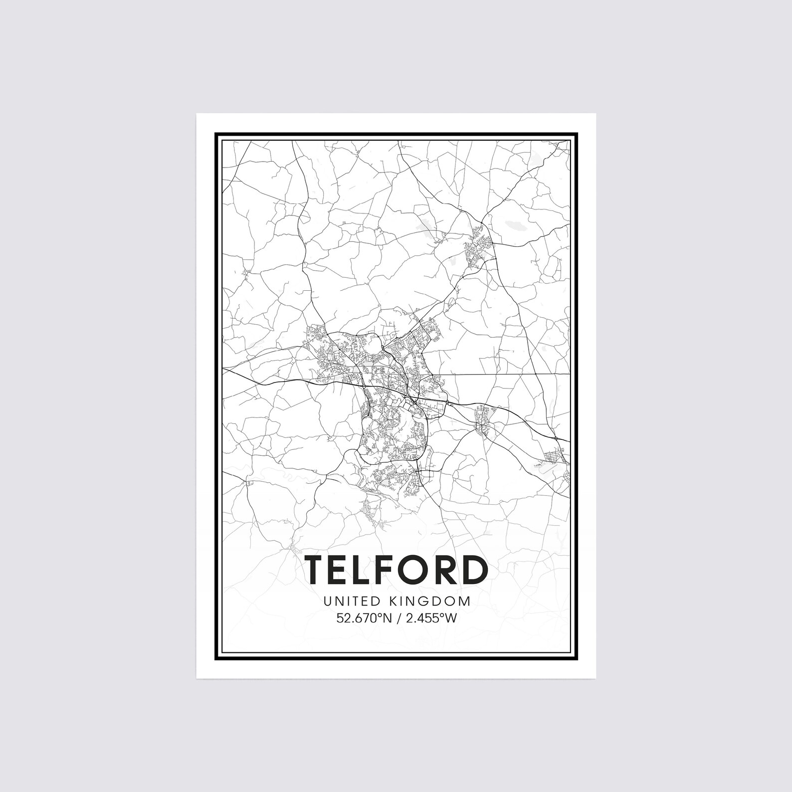 Telford Map Print City Map Wall Art Telford England Map | Etsy