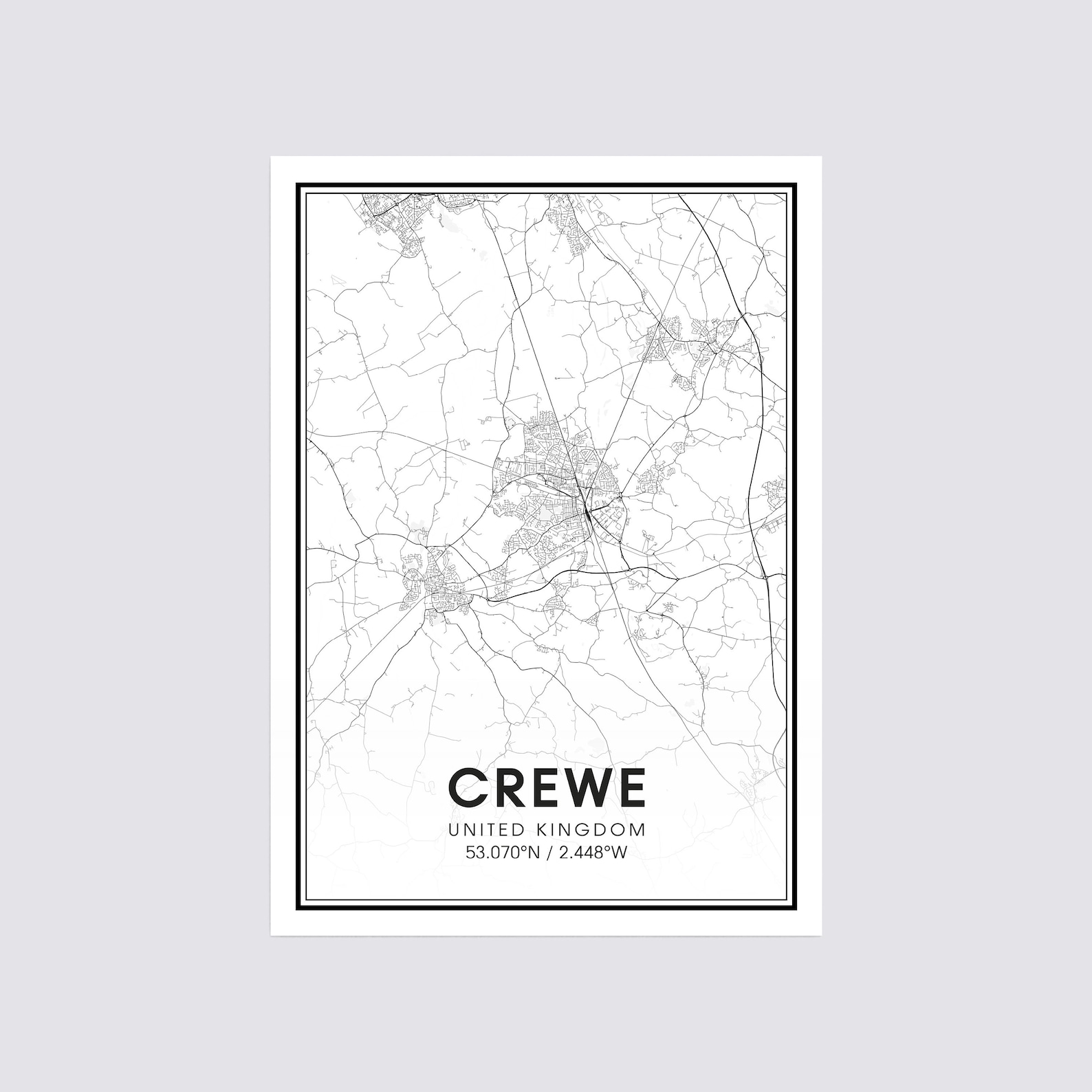 Crewe City Map Print City Map Wall Art Crewe England Map | Etsy