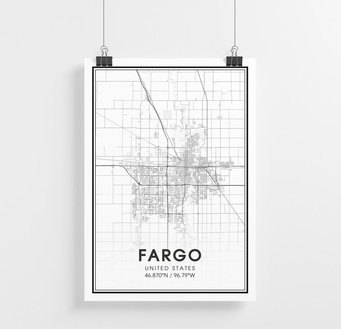 Fargo Map Print City Map Wall Art Fargo North Dakota Map | Etsy