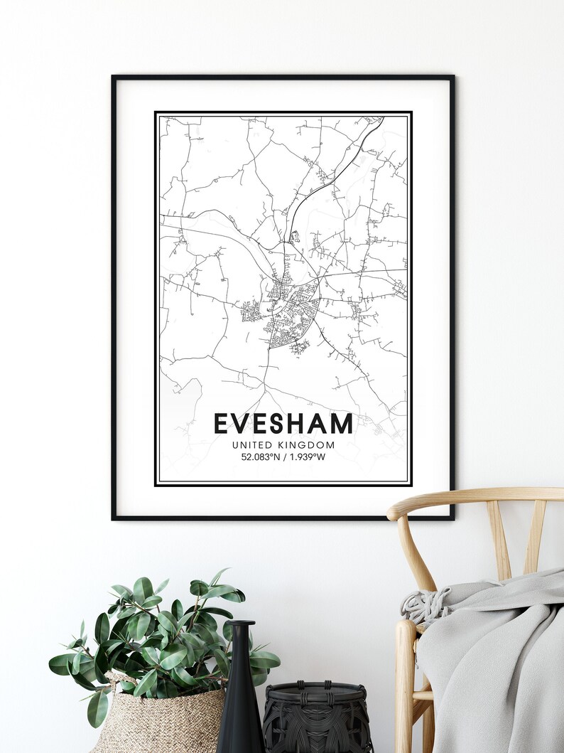 Evesham City Map Print City Map Wall Art Evesham England | Etsy