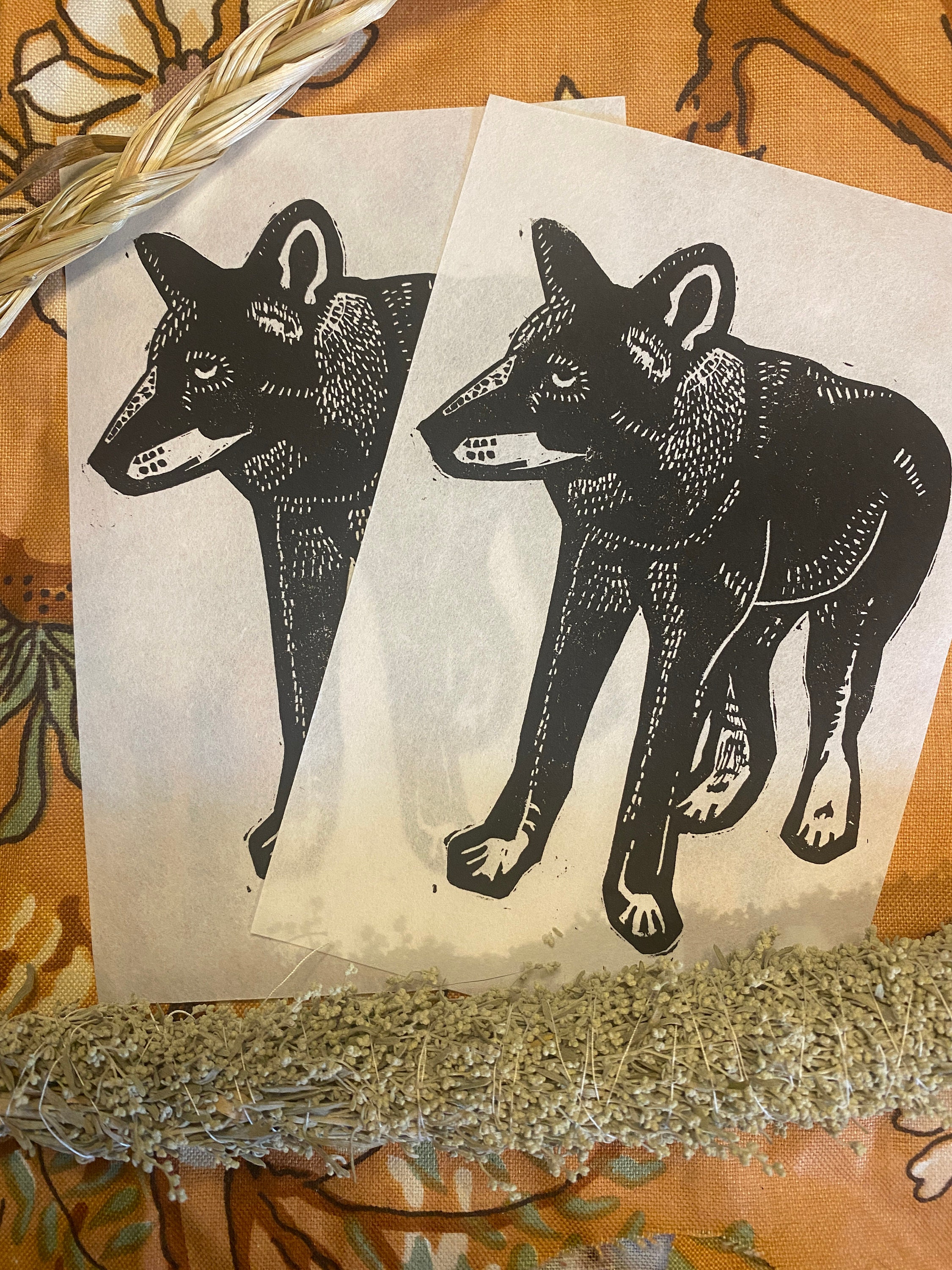 Little Wolf Linocut Print 4x6 - Etsy