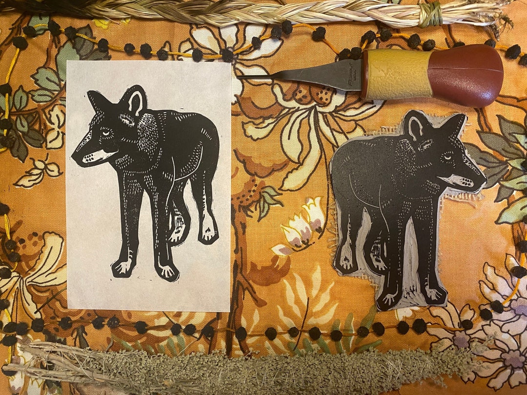 Little Wolf Linocut Print 4x6 - Etsy